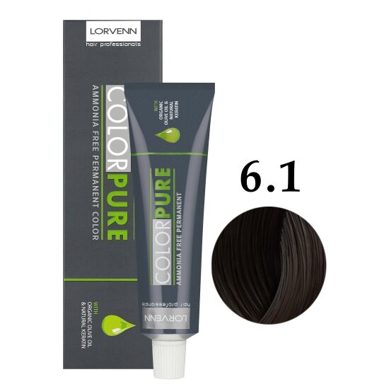 Краска для волос безаммиачная Lorvenn Color Pure, тон 6.1
