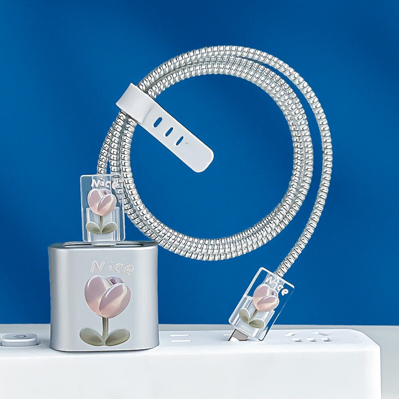 Защитный чехол для зарядного устройства, для Apple, серебристый, лазерный тюльпан