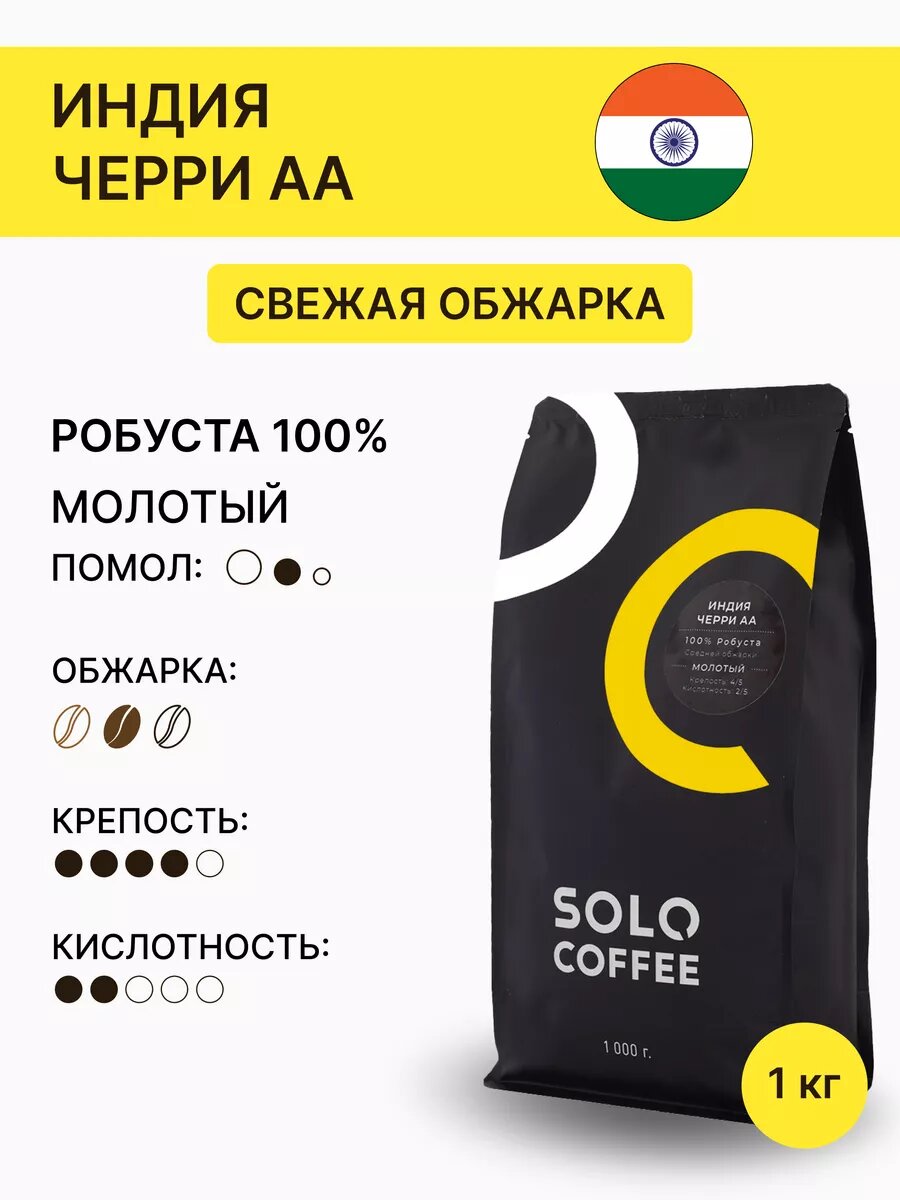 Кофе молотый Индия Черри АА, 1 кг, свежая обжарка