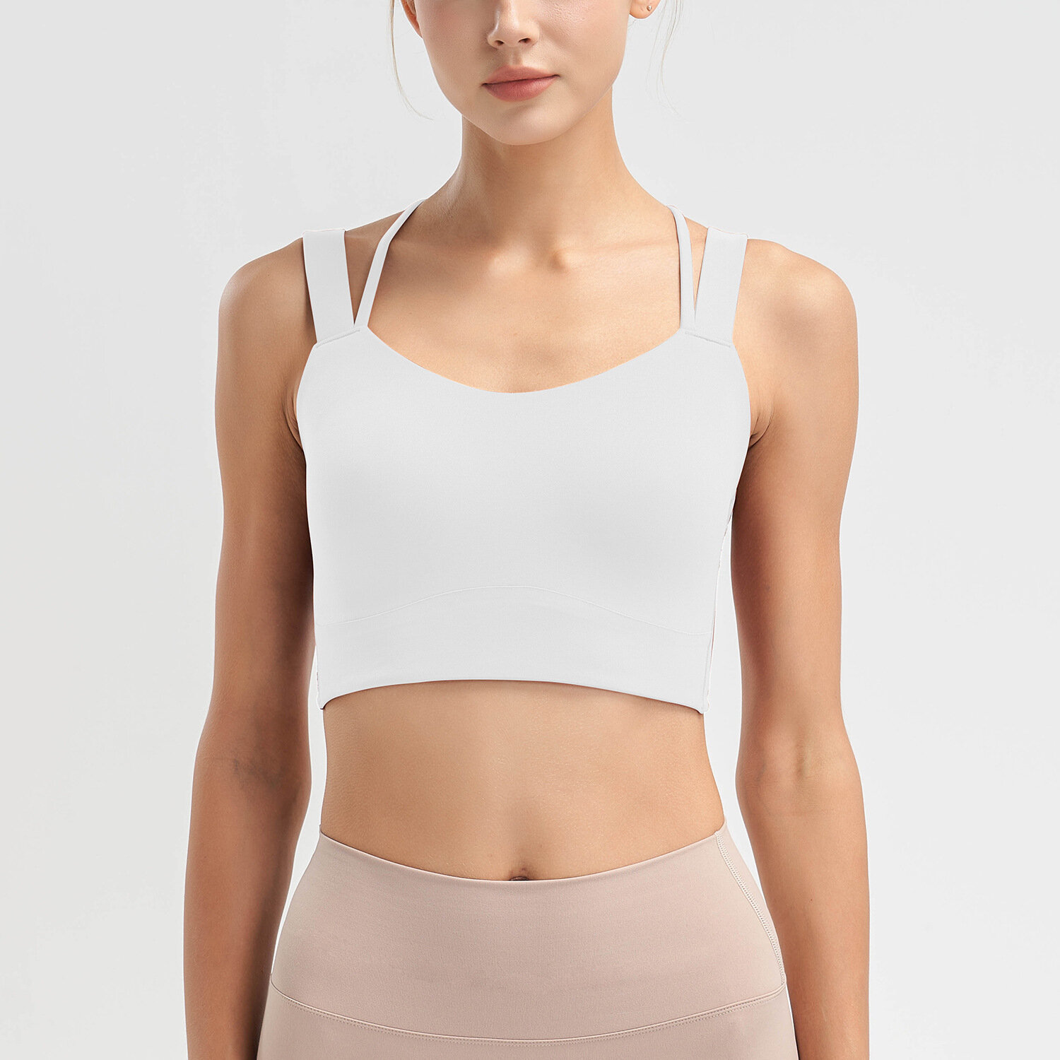 Спортивное нижнее белье, для йоги, с чашечкой, кремово-белое