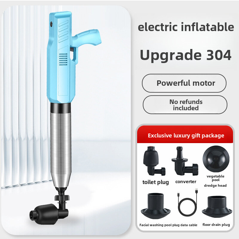 Туалетный дреджер одноразовый новый электрический толкатель канализационной трубы сиденье унитаза водосточный люк высокого давления электрическое заряжение сталь (Голубой, [Новый] Стainless steel электрическое заряжение/автоматическое включение и