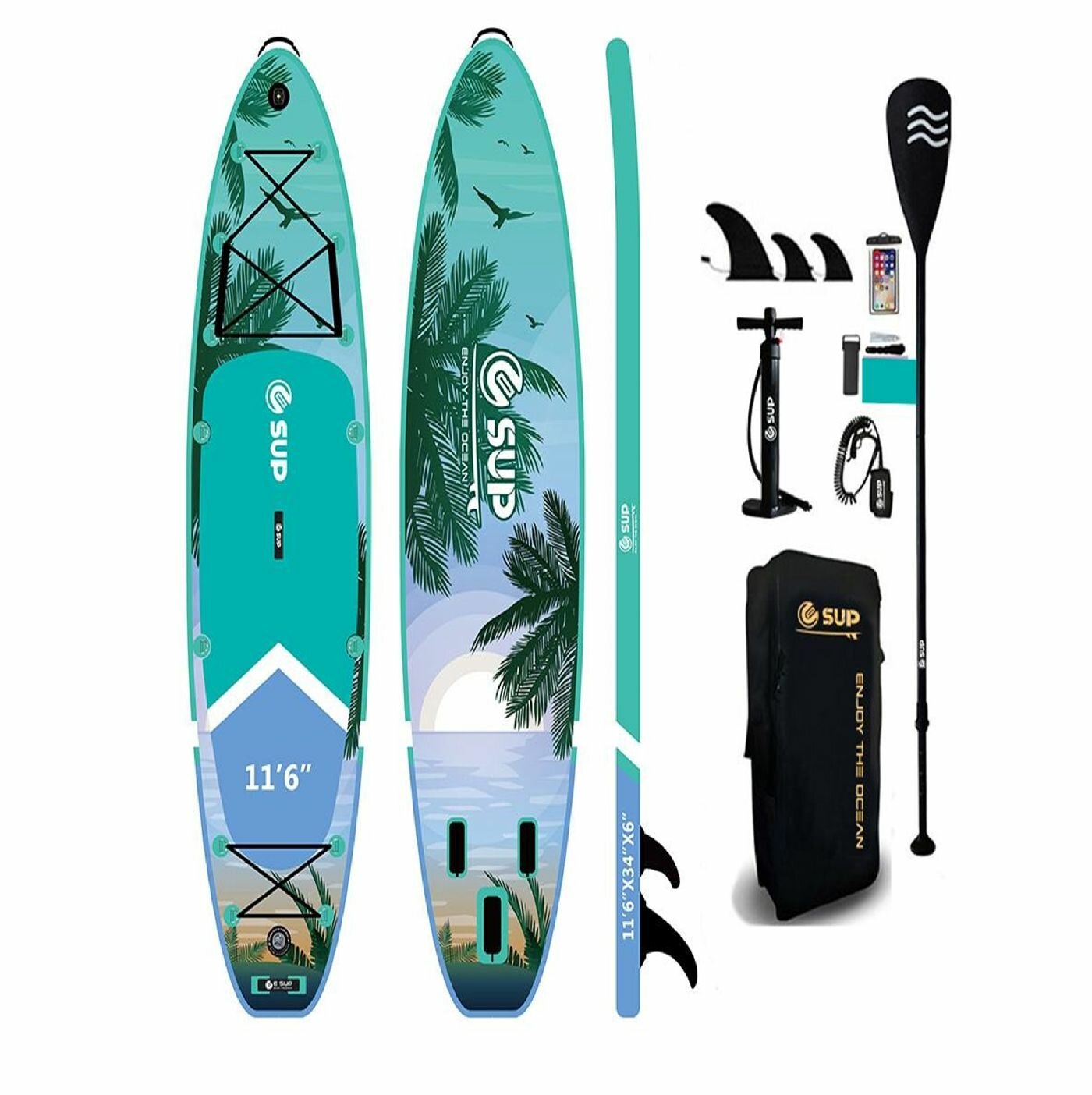 Надувная SUP-доска E-SUP Sunrise 11'6" 350-86-15 см / Сапборд для серфинга и отдыха на воде