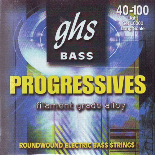 GHS L8000 Progressives Light 40-100 струны для бас-гитары, обмотка высокомагнитный сплав