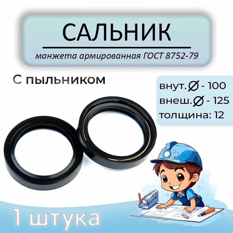 Сальник (манжета армированная) 100x125x12 мм, c пыльником