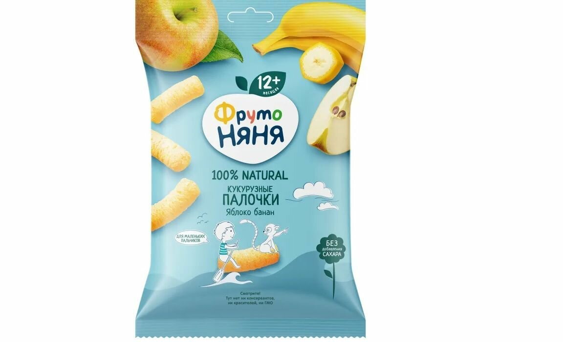 Кукурузные палочки детские ФрутоНяня с 1 года, с яблоком и бананом, 20 г х 9 шт