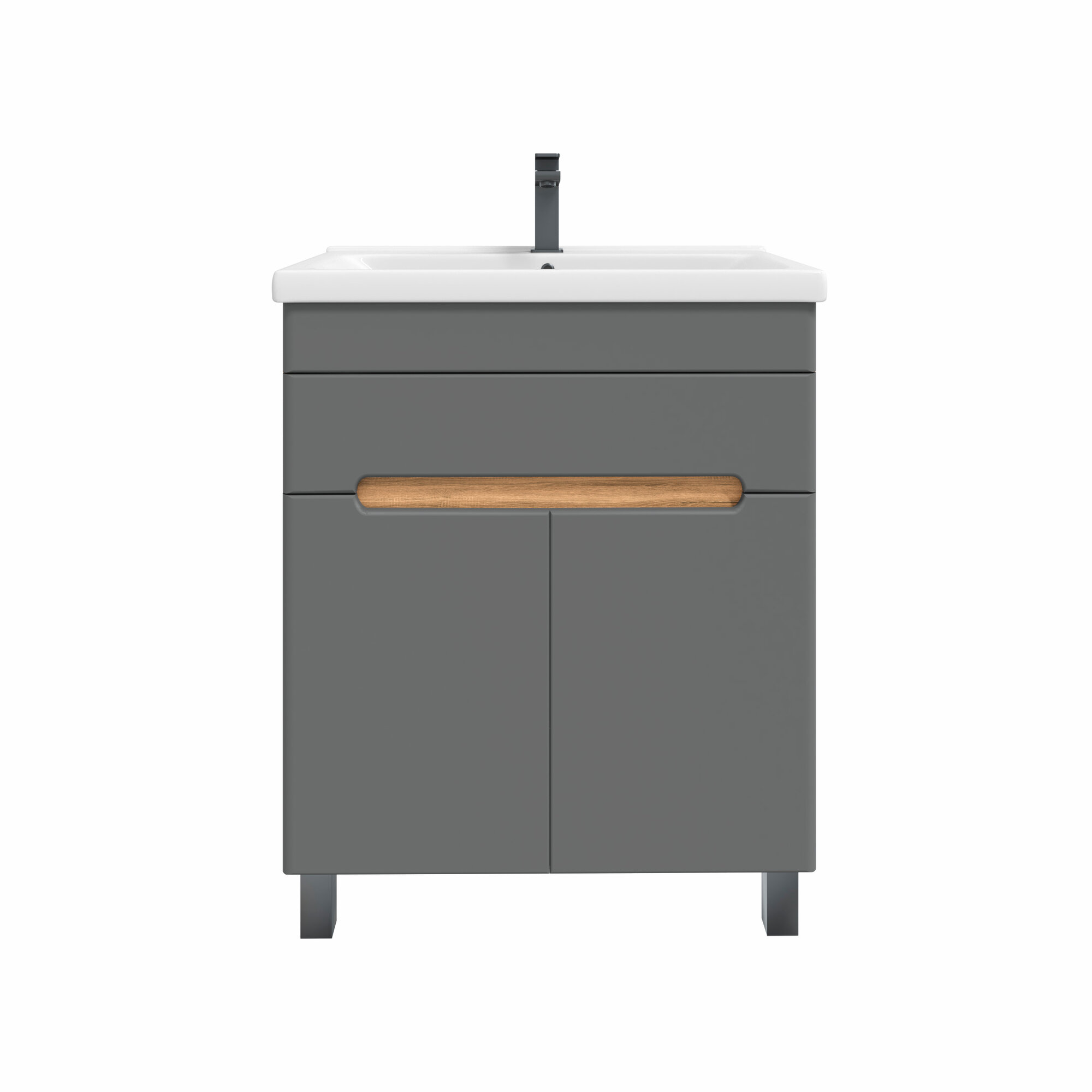 Тумба напольная Vannika Bliss 70 с раковиной Миранда 70 для ванной комнаты, графит софт