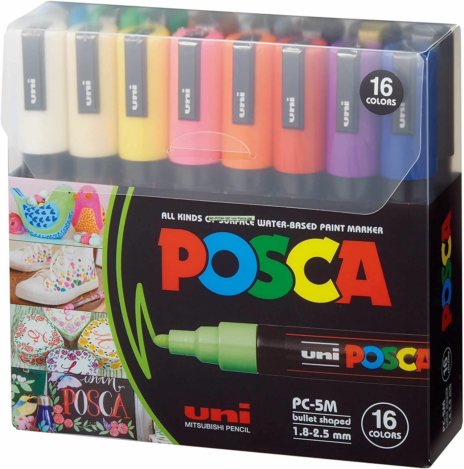 Маркеры UNI Posca PC-5M набор из 16 стандартных цветов толщина 1,8-2,5мм