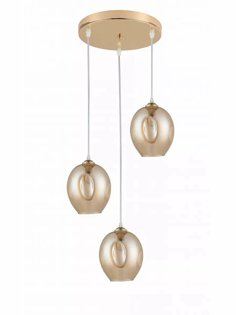 Люстра потолочная подвесная 3 плафона, освещение 12 м2, 3*E27