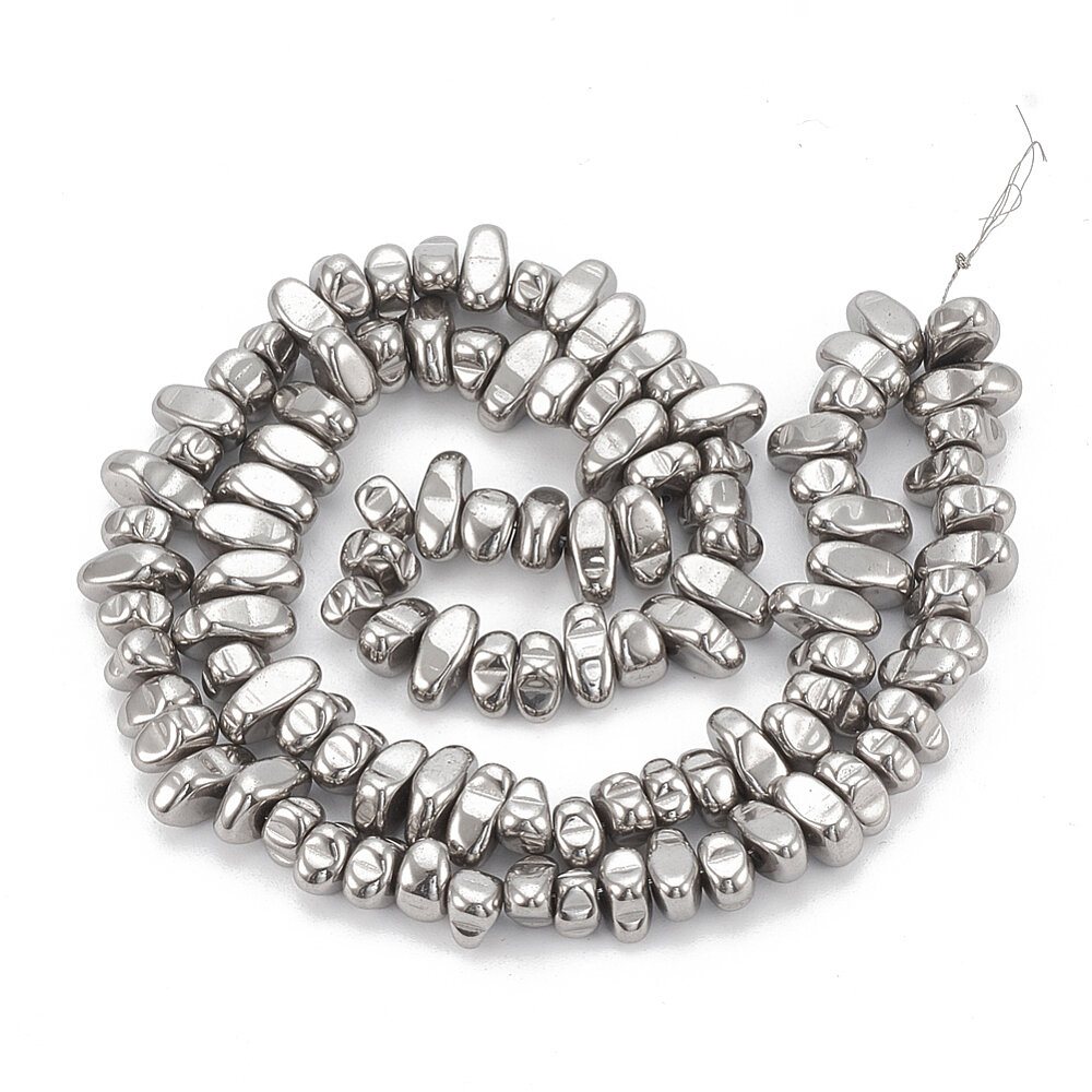 Бусины каменные гематит, металлизированный, стальной (тёплый оттенок), неправильной формы, 6-10х4мм, 85 шт, низка