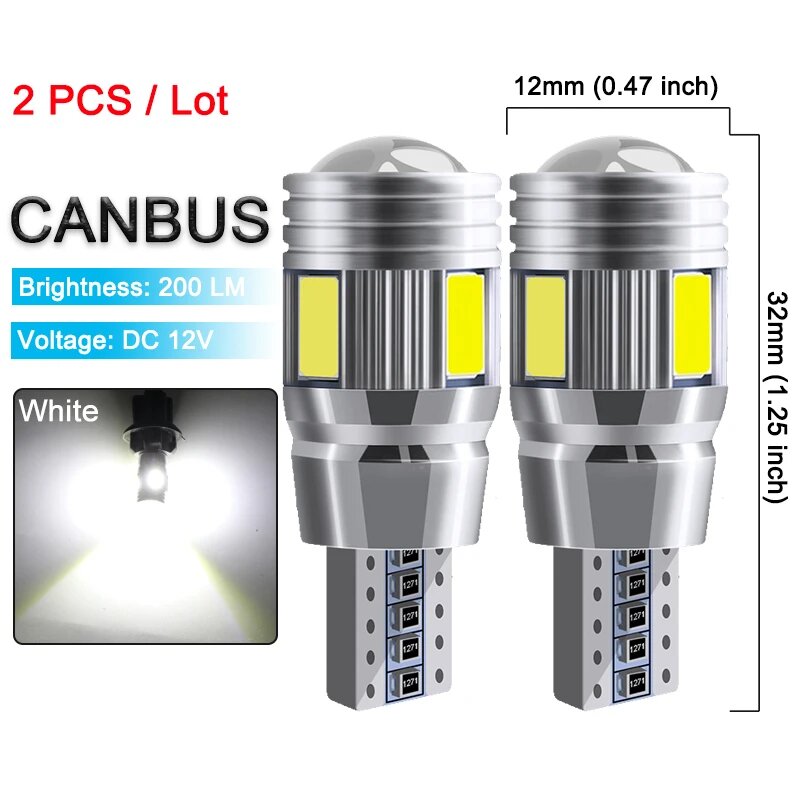 Автомобильная светодиодная лампа T10 W5W 194 Canbus 12 в 7000 к, 2 шт. White