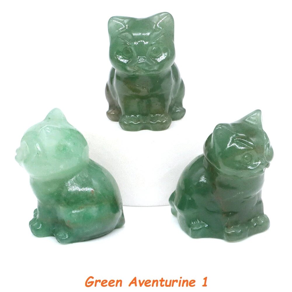 Фигурка кота из натурального камня Изумрудный, 1PC, Green Aventurine 1