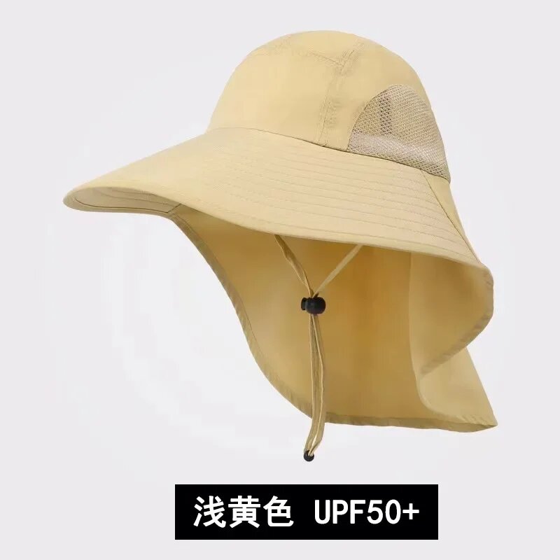 Широкополая панама для рыбалки с защитой шеи, мужская летняя дышащая сетчатая кепка с Бежевый, Хаки