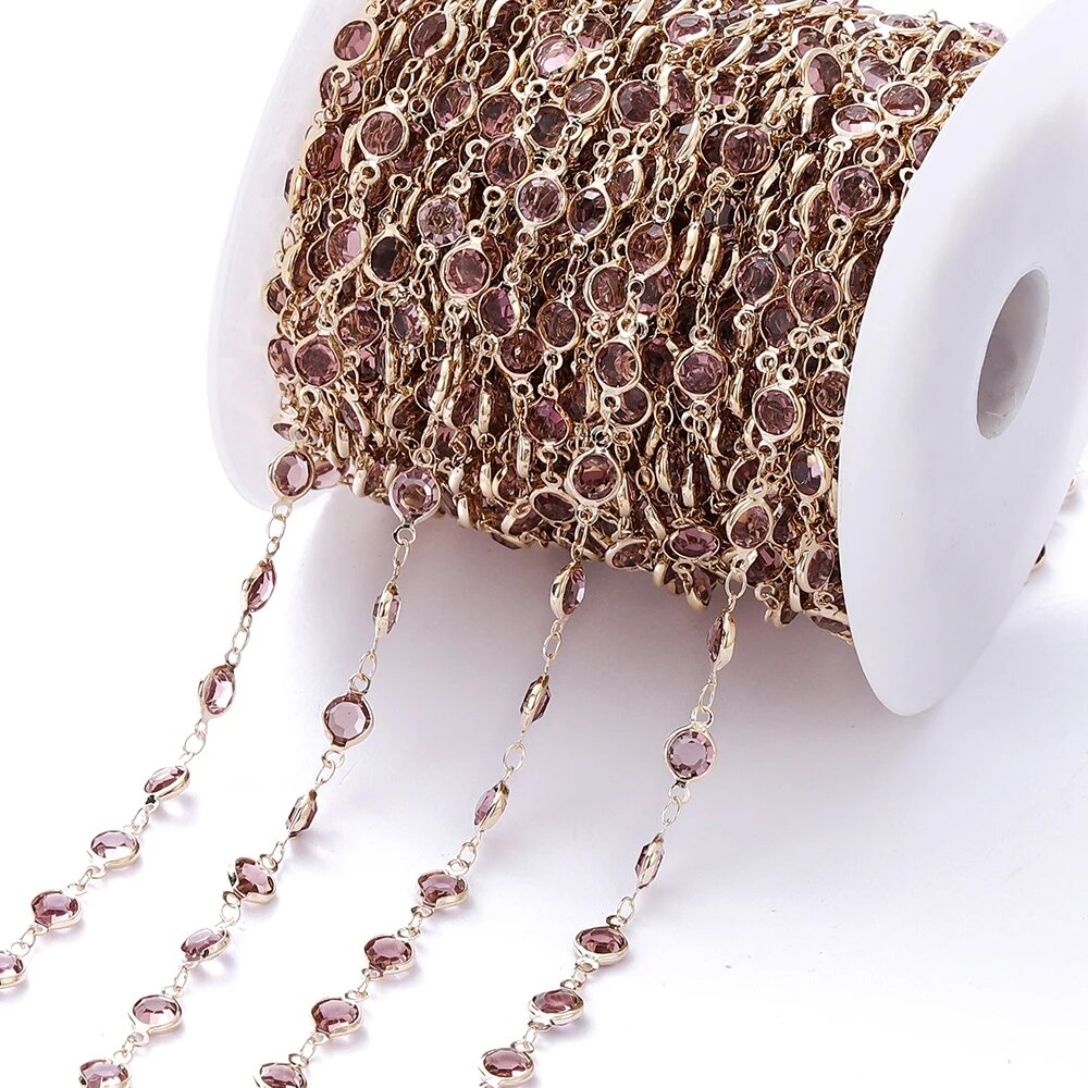 Золотая цепочка из хрустальных бусин YouYoungDifferent 1 метр Purple-KC gold