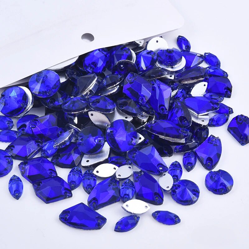 Синие стразы стекло Sapphire, mix shape 50шт