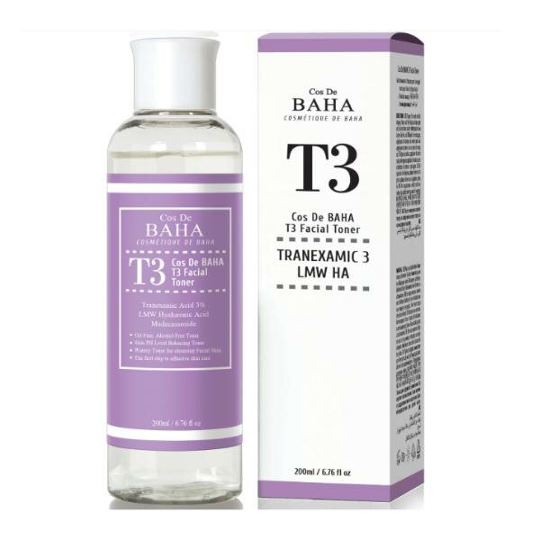 Тонер Cos de bana для лица T3 Facial Toner (T3) , с низкомолекулярной гиалуроновой кислотой и транексамовой кислотой , 200 мл