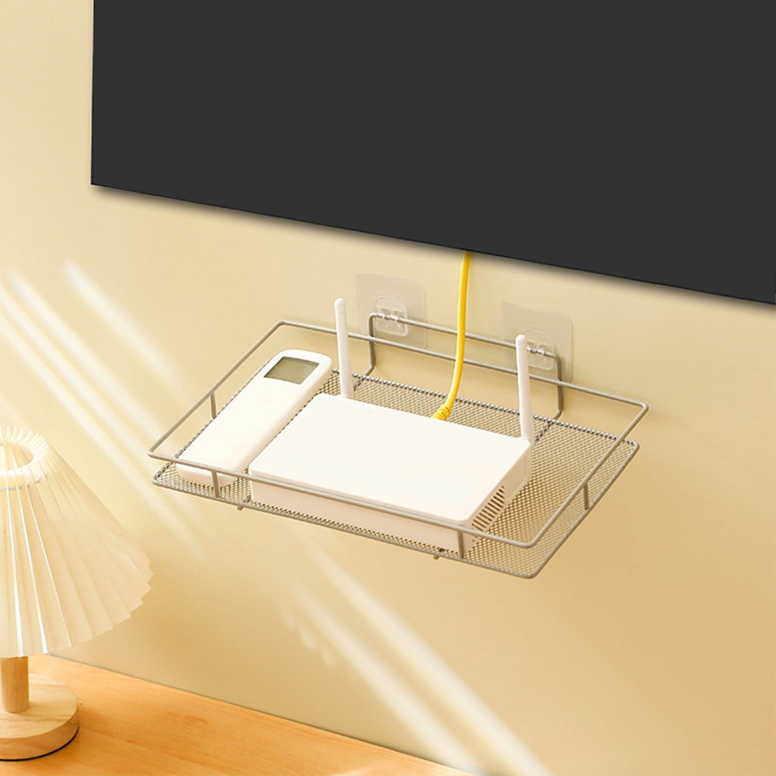 Настенное крепление для ТВ-маршрутизатора, клейкие заплатки без сверления, плавающая система управления кабелями модема, полка для маршрутизатора Fi для ТВ-аксессуаров, компактный дизайн