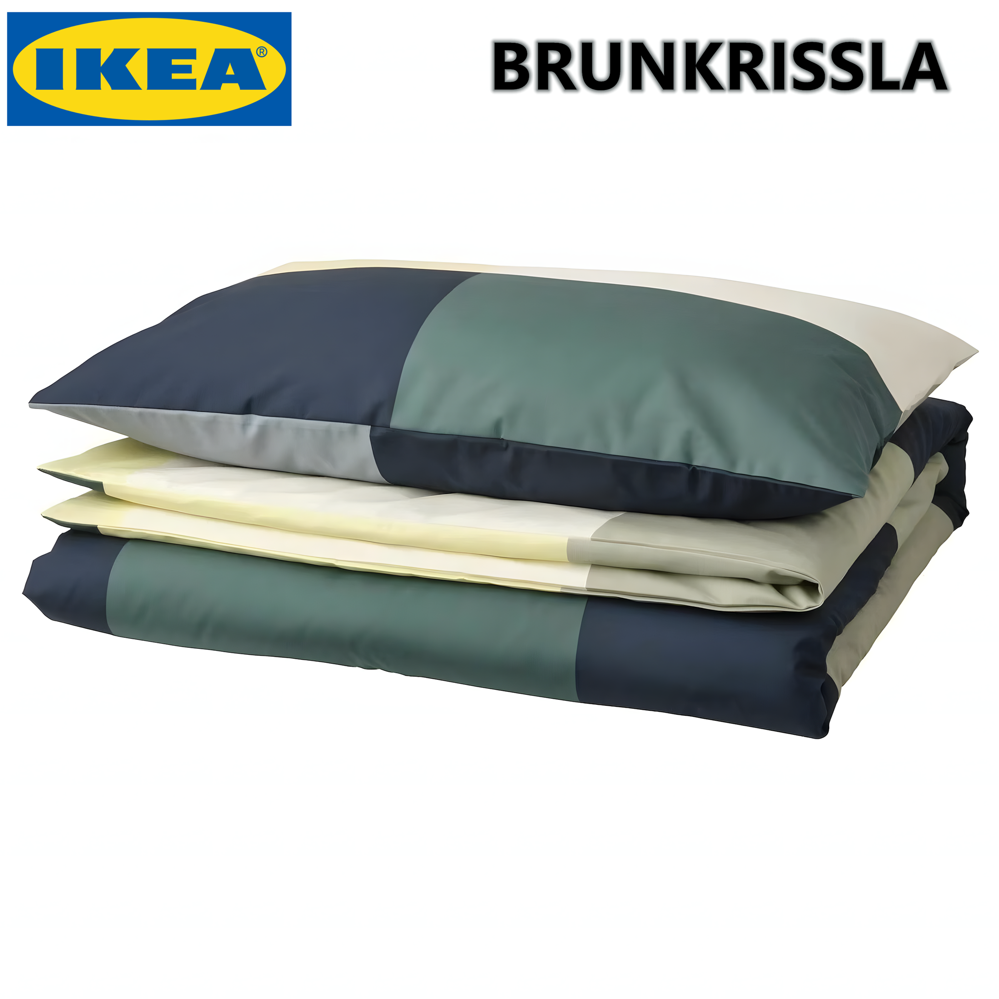 IKEA/икеа BRUNKRISSLA Руфла Понты и подушки Тёмно-синий/зелёный/светло-жёлтый, рисунок 150x200/50x80 см