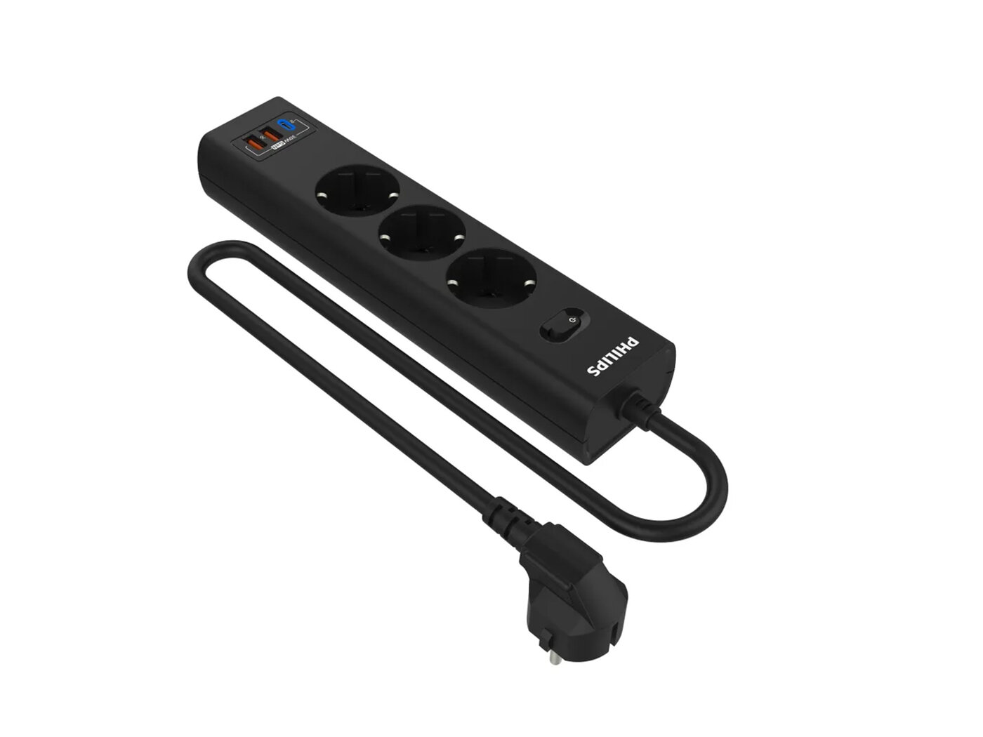 Сетевой фильтр Philips, 3 розетки, 3м, 2500Вт, 2xUSB, 1xUSB Type-C (30Вт), Черный, CHP8236BB/51