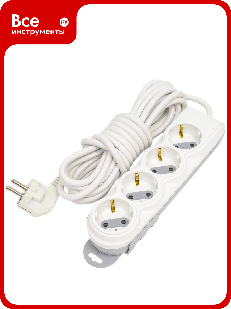 Удлинитель OVIVO 4 гнезда с заземлением 5 метров 700-000500-314, Пожаробезопасный, подвесное крепление