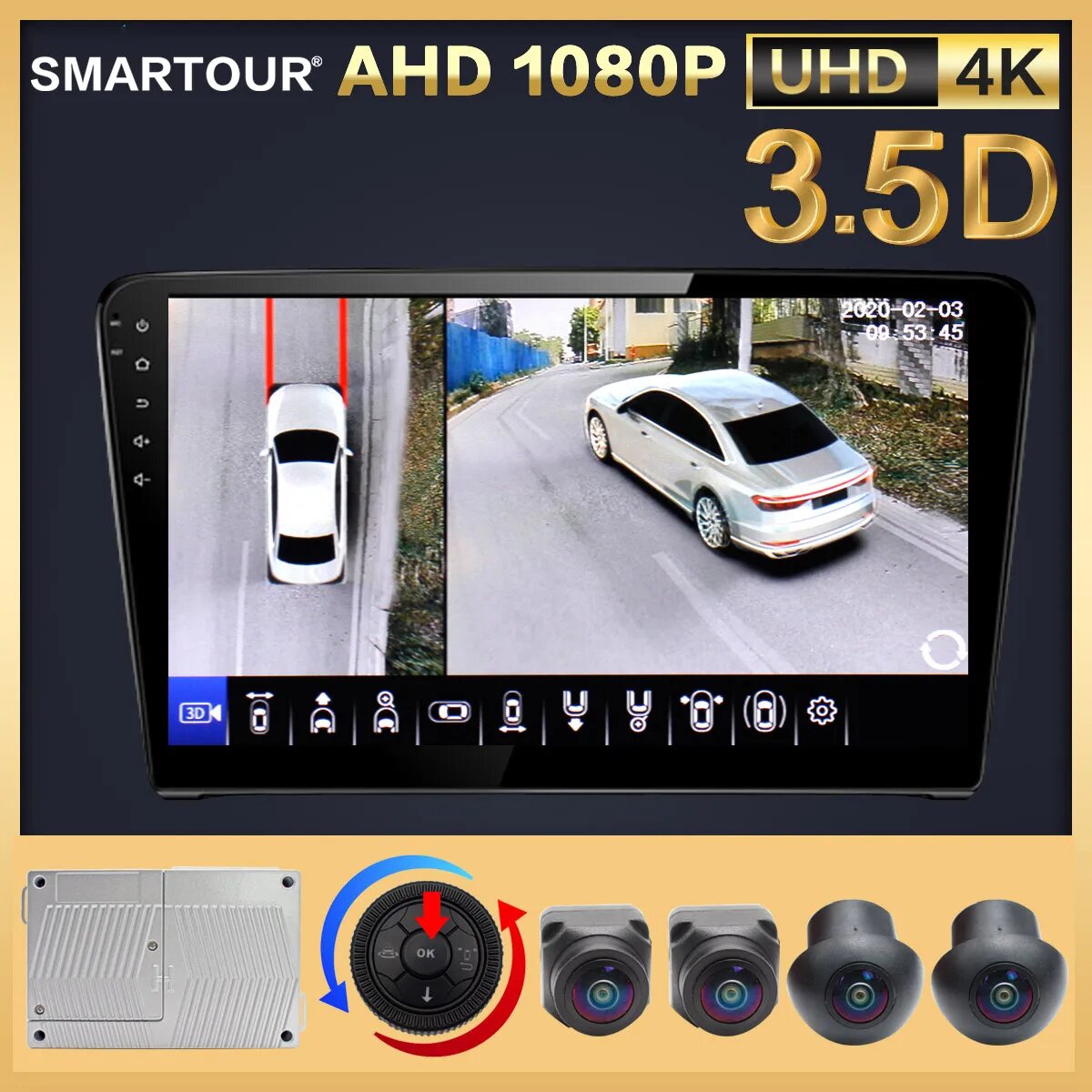 SMARTOUR HD 4K UHD 3,5D 360-градусная панорамная система с видом на птицы Камеры для парковки автомобиля с объемным обзором Видеорегистратор DVR Монитор UHD