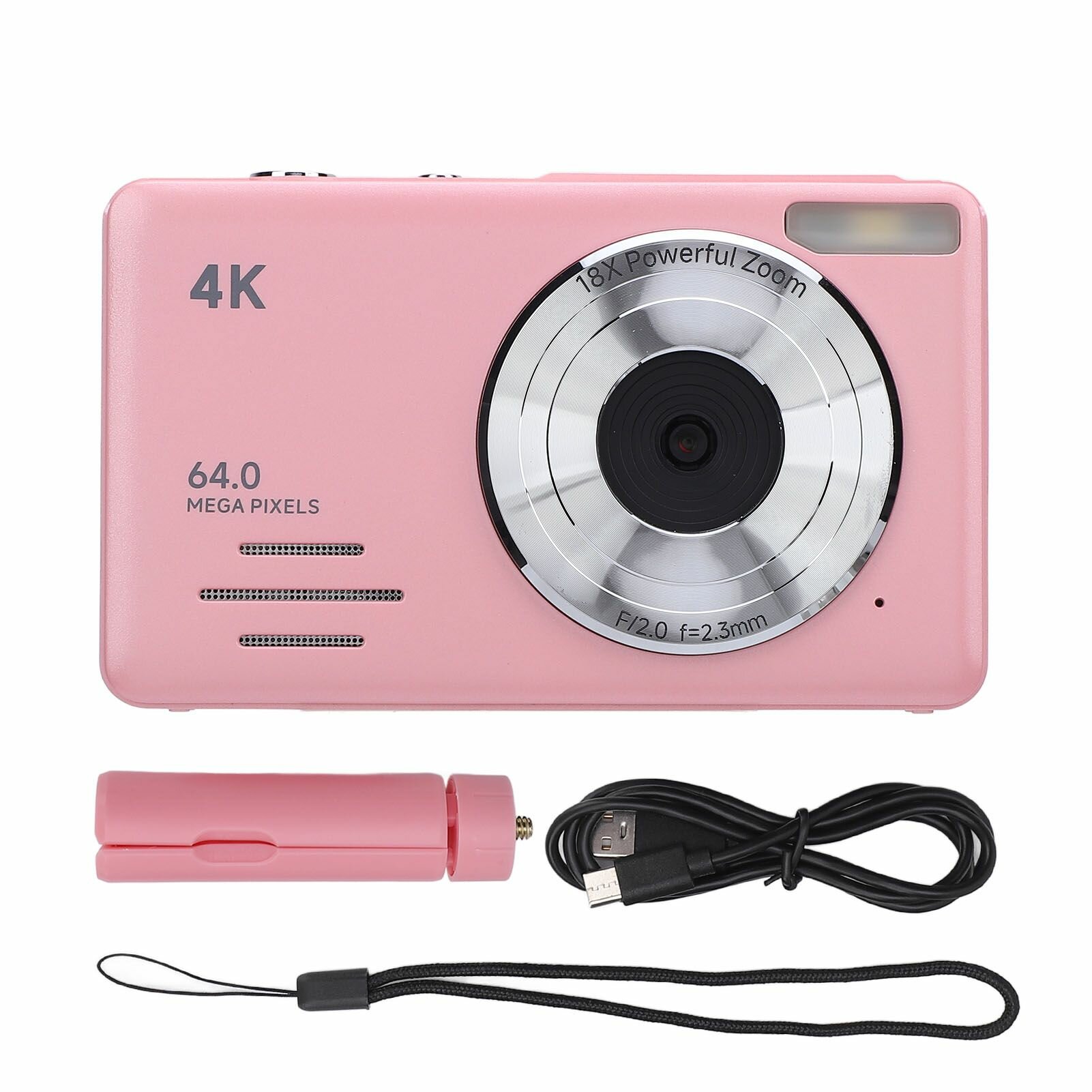 Цифровая камера 4K 64MP с 18-кратным цифровым зумом, автофокусом, компактной маленькой камерой, несколькими фильтрами, циклической записью, замедленной съемкой, покадровой съемкой, розовым цветом