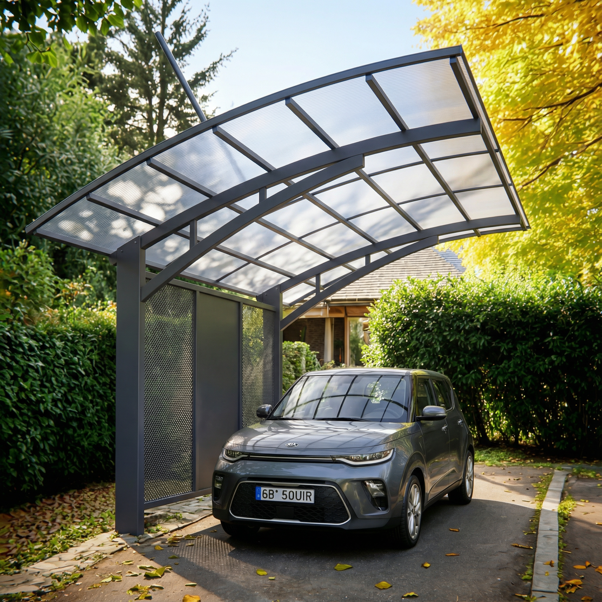 Автонавес консольный TEHNO ARМ-A, поликарбонат входит в комплект, размер 3,85x5,29 м, цвет шоколад RAL 8017