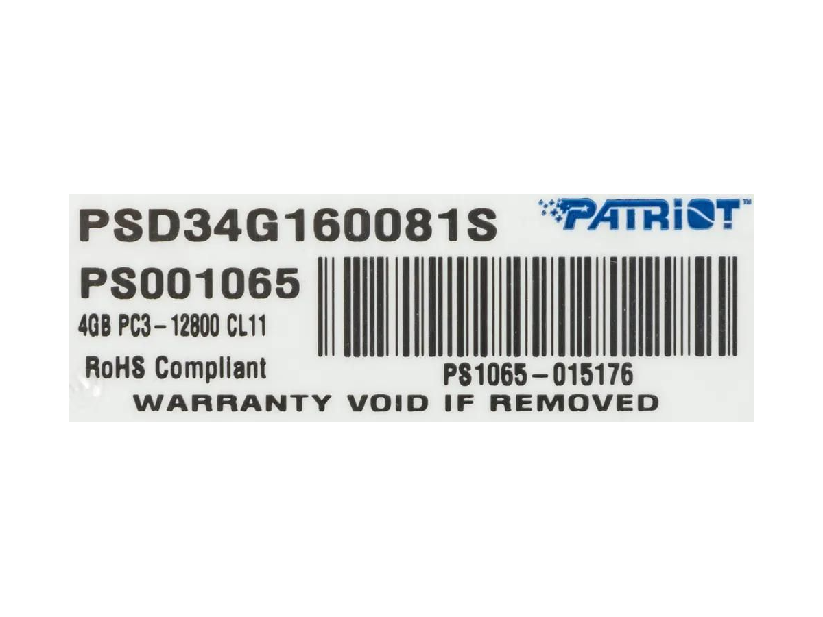 Модуль памяти для ноутбука SODIMM 4GB DDR3-1600 PSD34G160081S PATRIOT