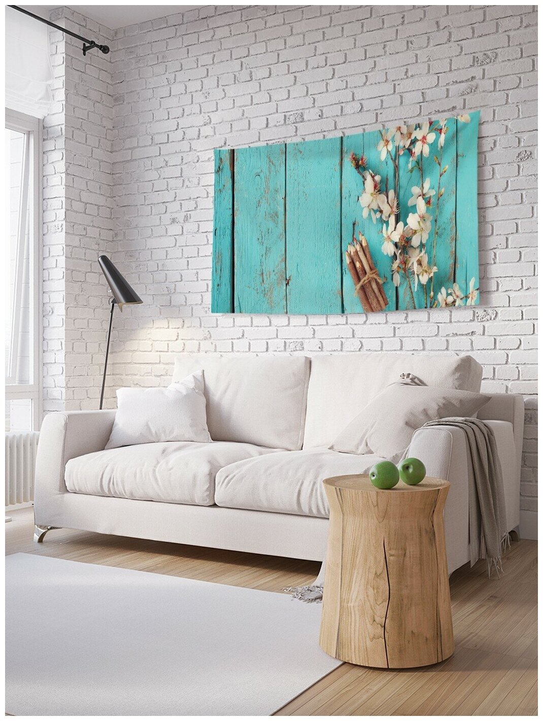 Горизонтальное фотопанно на стену JoyArty "Цветущая ветка на стене", 100x150 см