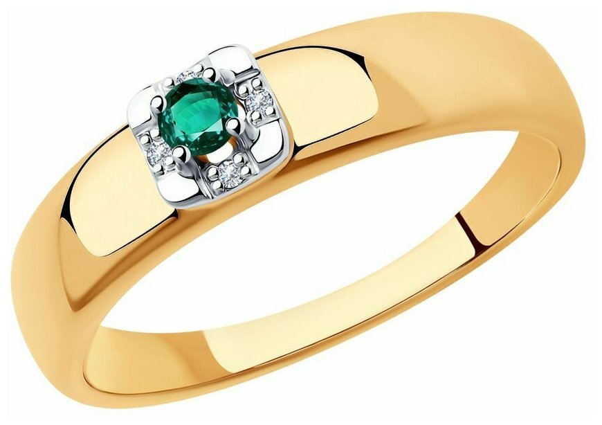 Кольцо, красное золото, 585 проба, изумруд, бриллиант