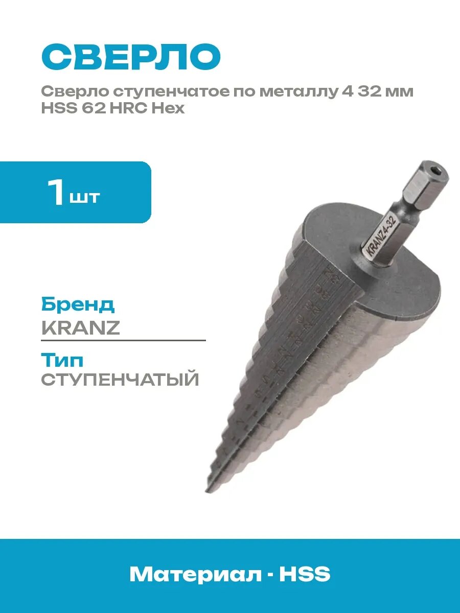 Сверло конусное 4 32 мм по металлу шестигранный хвостовик