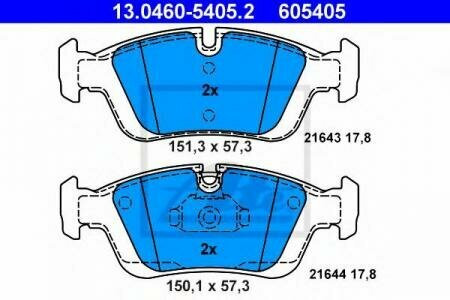 Колодки тормозные дисковые передн, BMW: 3 316 I/318 I/318 IS/318 TDS/320 I/323 I 2.5/325 I/325 TD/325 TDS/328 I 90-98, 3 316 I/318 D/318 I/320 D/320 , 13046054052 ATE 13.0460-5405.2