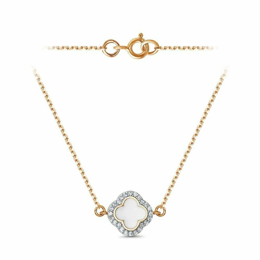 Колье, красное золото, 585 проба, родирование, эмаль, фианит