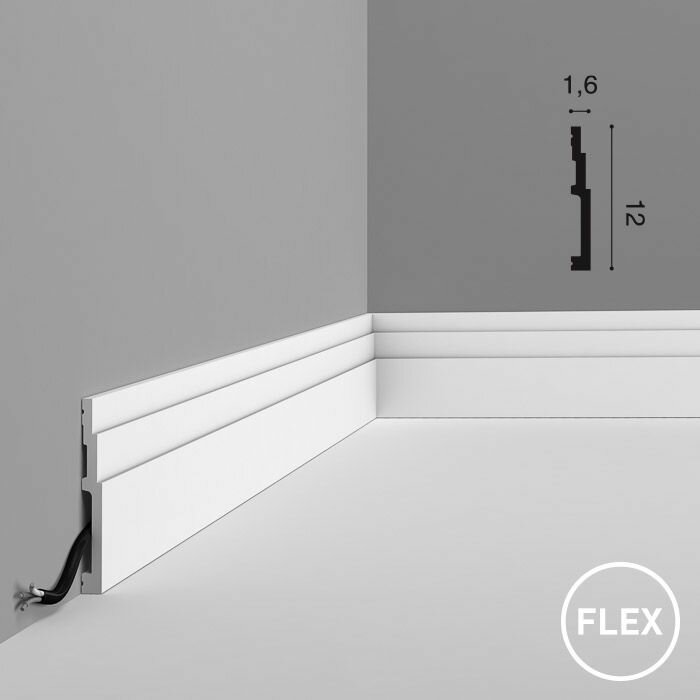 Плинтус Гибкий Orac Decor SX180F Д200xШ1.6xВ12 см Лепнина из Дюрополимера / Орак Декор.