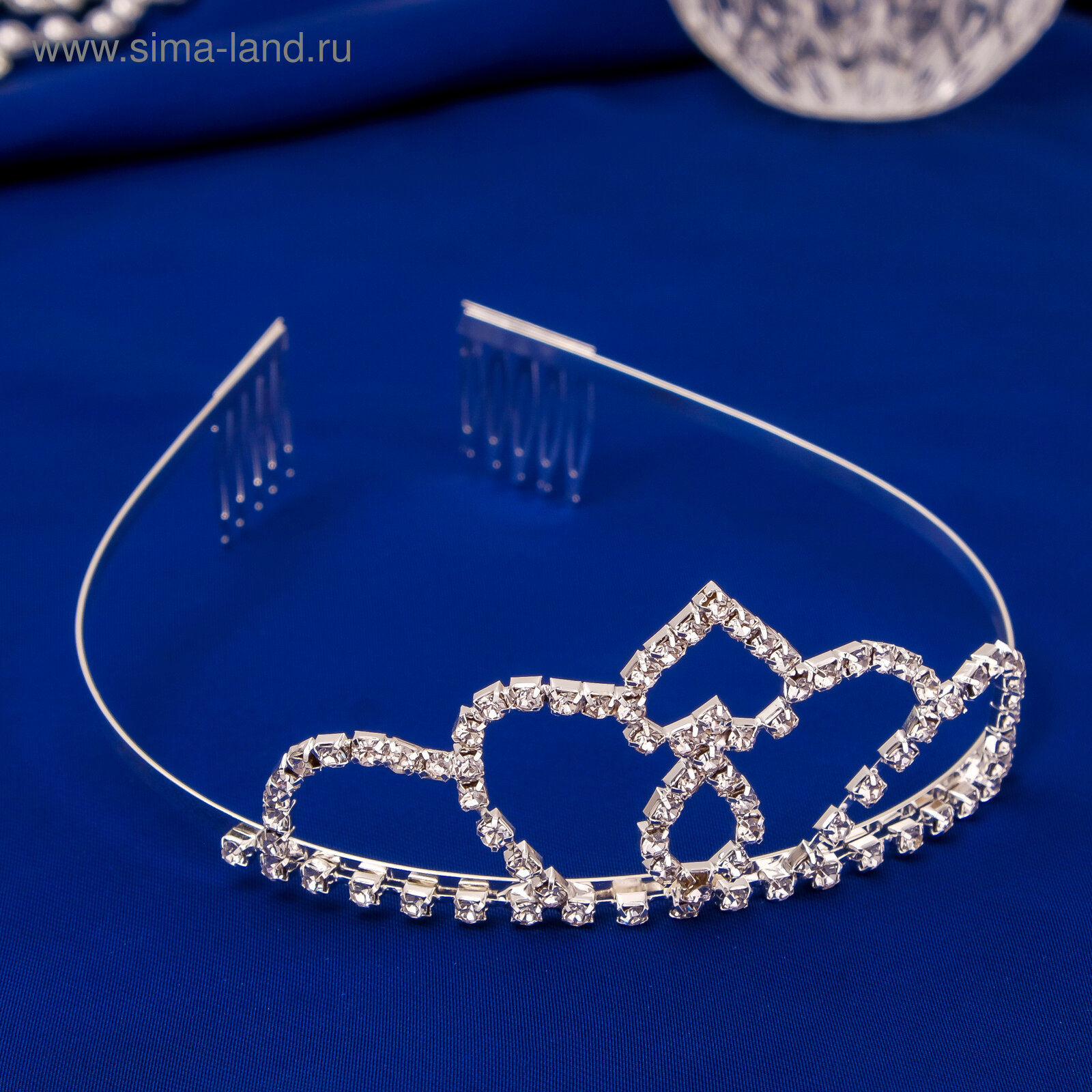 Диадема для волос «Лючия», сердце с каплей, 4.5 см, серебро