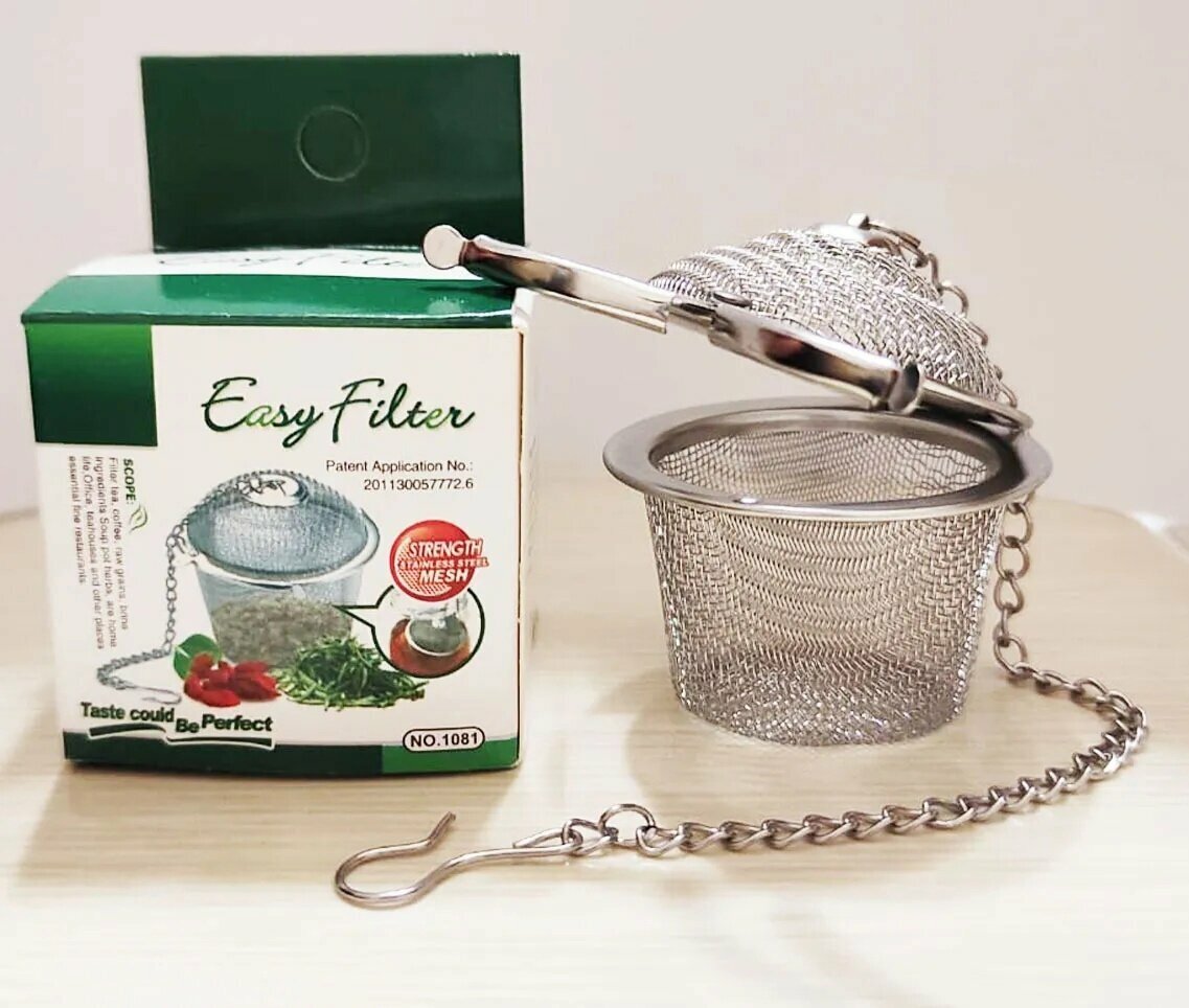 Ситечко для заварки чая EasyFilter, нержавеющая сталь, серебристый, цепочка, диаметр 6.5 см