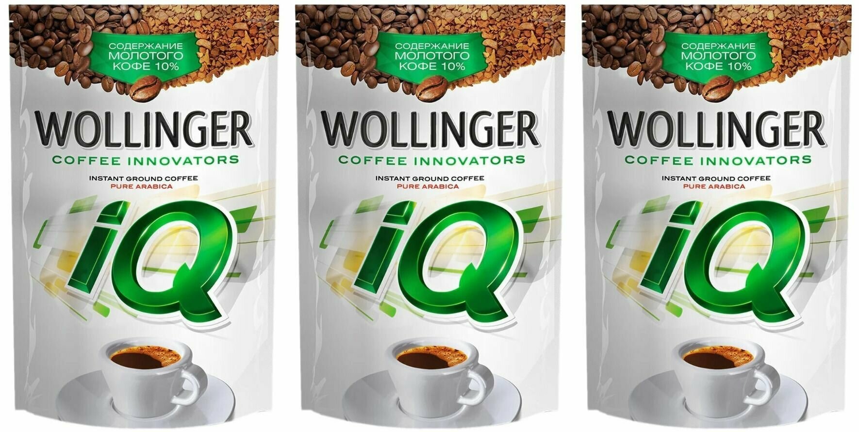 Wollinger Кофе растворимый IQ, сублимированный, с добавлением молотого, 75 г, 3 шт