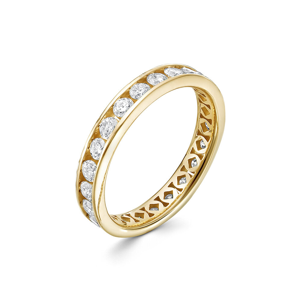 Кольцо обручальное, желтое золото, 585 проба, родирование, бриллиант