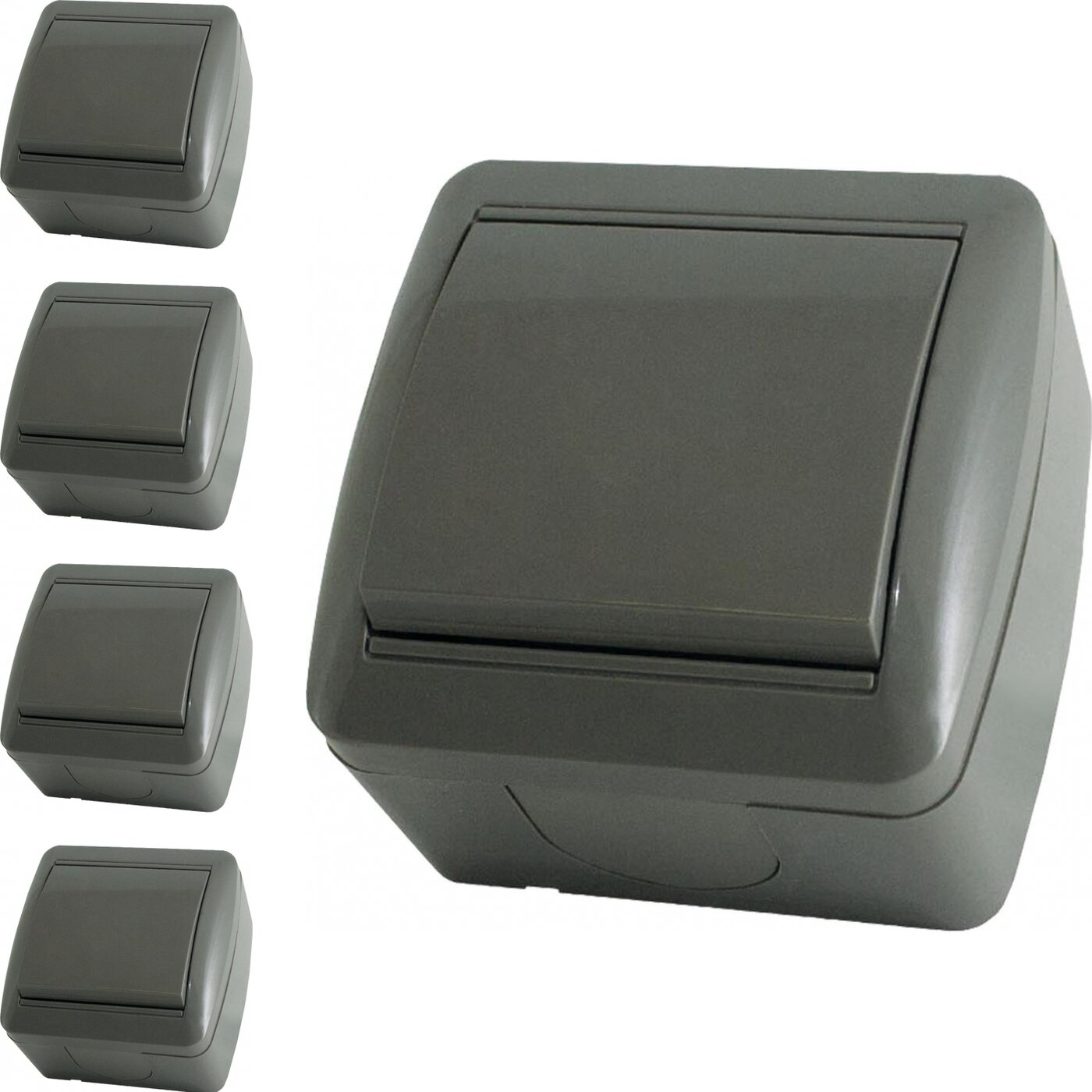 Выключатель TDM Селигер одноклавишный для открытой проводки IP44 серый (комплект из 4 шт.)