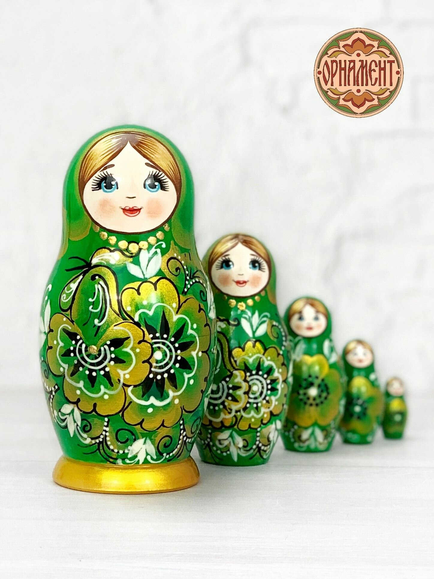 Матрешка деревянная детская развивающая игрушка Птица Счастья 5 мест 12 см Орнамент