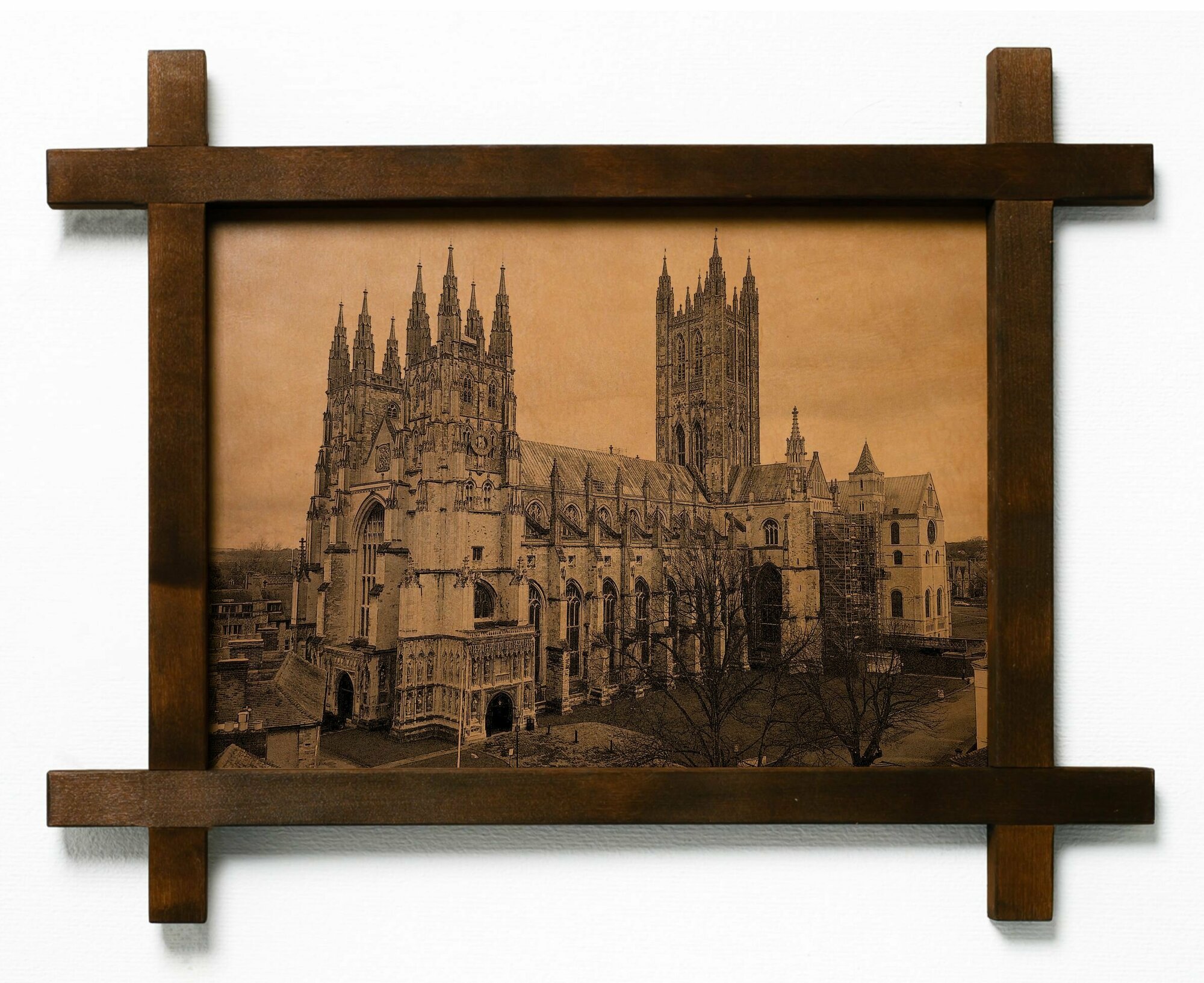 Картина интерьерная, натуральная кожа, "Кентерберийский собор, Лондон", в деревянной раме, BoomGift