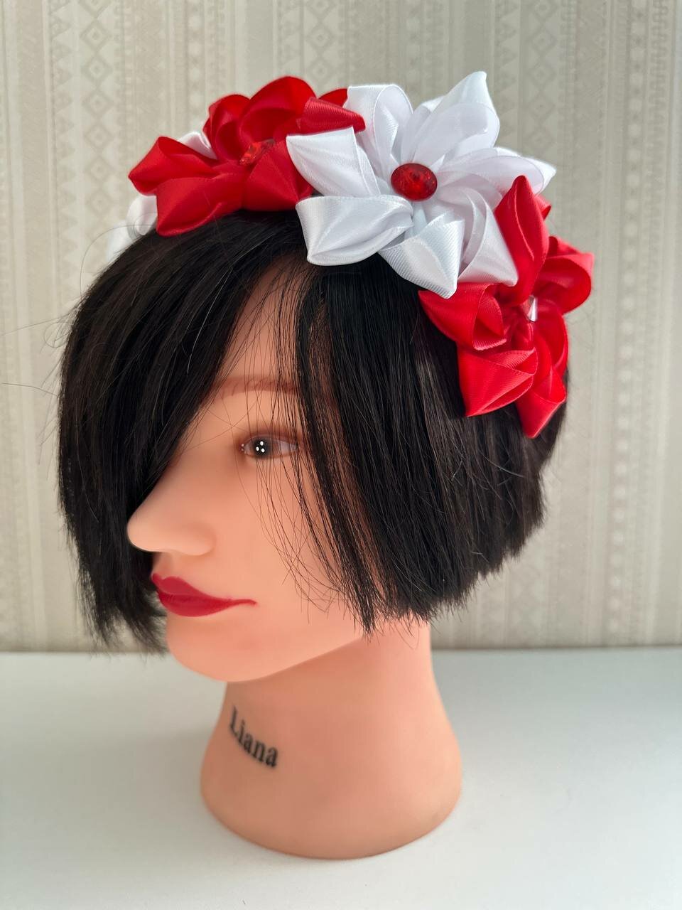 Ободок красно белый/ручная работа