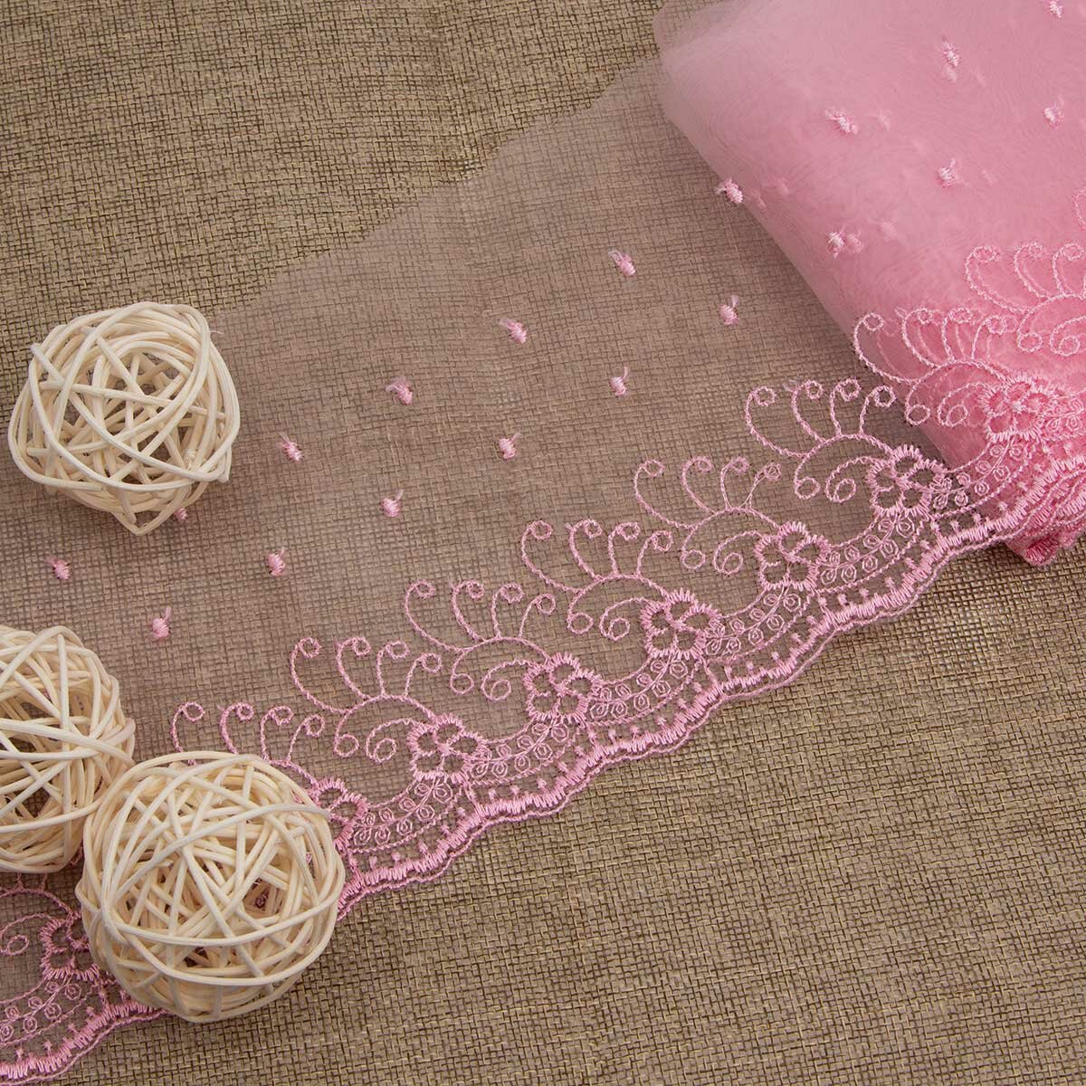 Кружево капроновое для шитья и рукоделия Айрис, 0574-5002, 12,7см*3,4 м (А549 розовый)