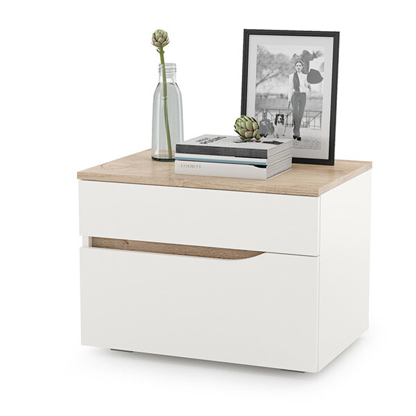 Тумба прикроватная Моби Муссон 16.03 с двумя ящиками цвет белый/дуб, размер ШхГхВ 56х39,4х42 см, НЕ универсальная сборка