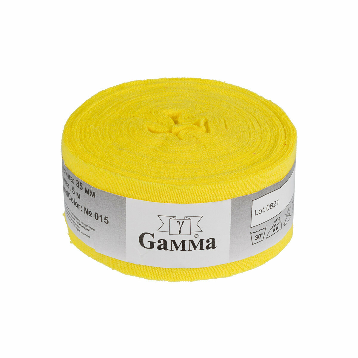 Лента окантовочная Бейка Gamma трикотажная 35 мм 5 м 95% хлопок 5% эластан лимон