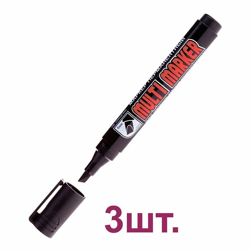 Маркер перманентный Crown Multi Marker Chisel черный грифель 1-5 мм (3шт.)