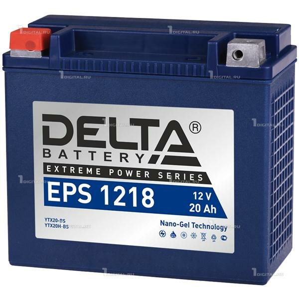Аккумулятор DELTA EPS-1218 GEL для мототехники (12В, 20Ач / 12V, 20Ah / стартерный ток 245А) YTX20-BS, YTX20H-BS