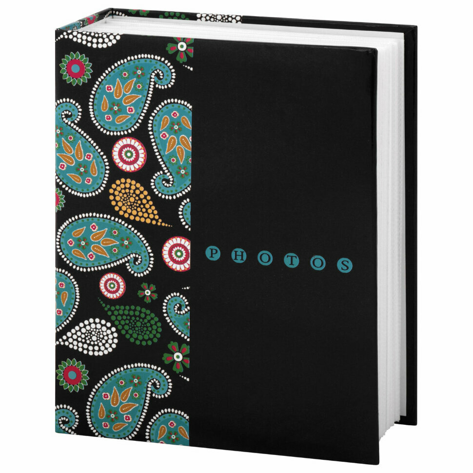Фотоальбом BRAUBERG на 304 фотографии 10х15 см, твердая обложка, "Пейсли", черный с бирюзовым, 390674, 390674