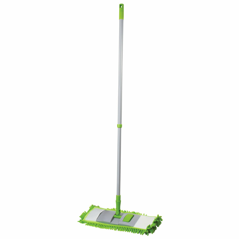 Швабра с флаундером 40 см, телескопический черенок 70-120 см, еврорезьба, МОП из микрофибры букли "синель" (ТИП К), любаша, 603602, 603602