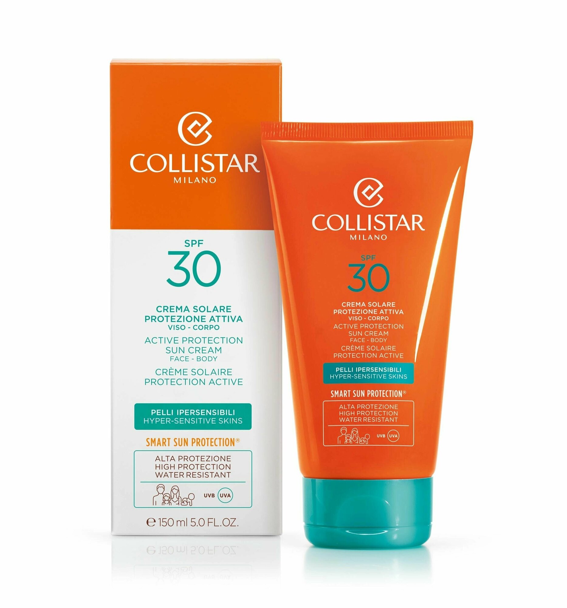 Солнцезащитный крем для лица и тела 150 мл, COLLISTAR ACTIVE PROTECTION SUN CREAM HYPER-SENSITIVE SKINS SPF 30/ 150ml
