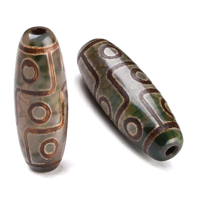 Бусина Дзи натуральный камень Агат серо-зеленый экзотика 9-глазая 0010809 цилиндр 30x12 мм, цена за 1 шт.